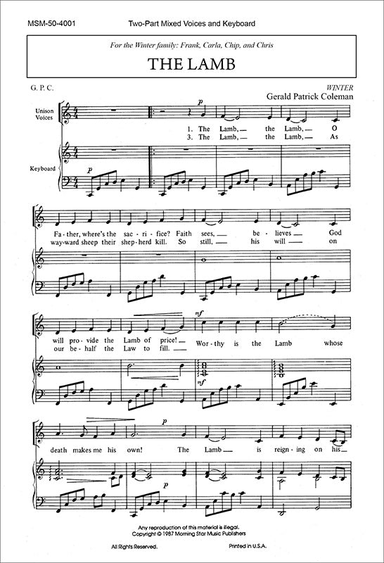 The Lamb (Choral Score)– Musical Resources